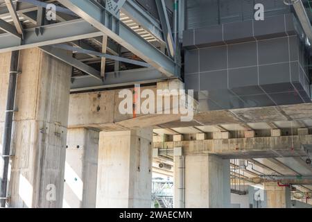 Communication pipes under the bridge support station platform, ceiling ...