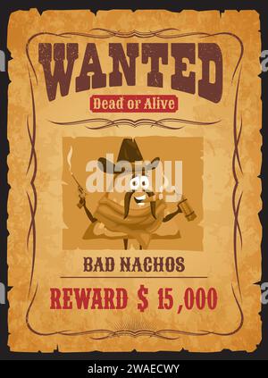 Western vintage wanted poster with nachos bandit. Wild West robber or ...