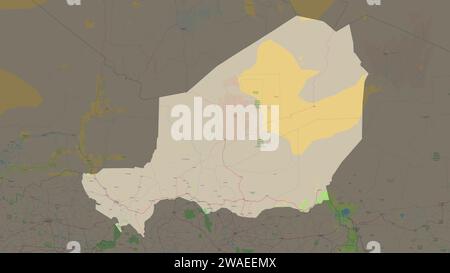 Niger highlighted on a topographic, OSM standard style map map with the ...
