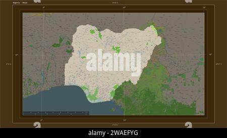 Nigeria highlighted on a topographic, OSM standard style map map with ...