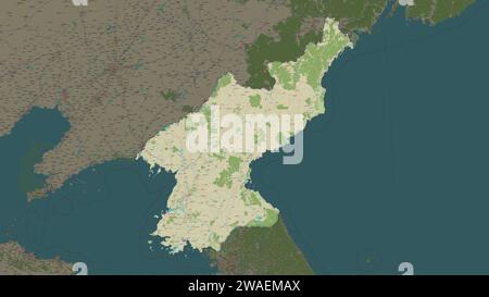 North Korea highlighted on a topographic, OSM Germany style map Stock ...