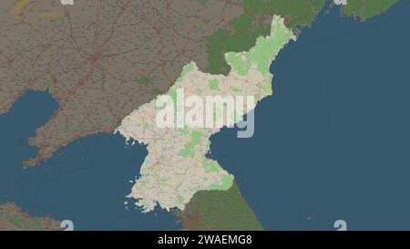 North Korea highlighted on a topographic, OSM standard style map Stock ...