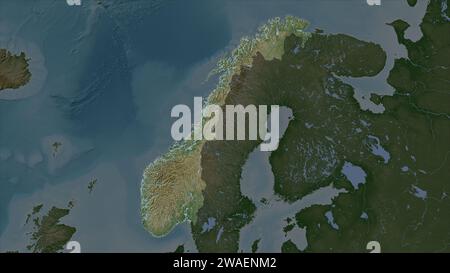 Norway highlighted on a Pale colored elevation map with lakes and ...