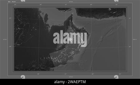 Oman highlighted on a Grayscale elevation map with lakes and rivers ...
