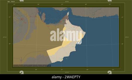 Oman highlighted on a topographic, OSM Humanitarian style map map with ...
