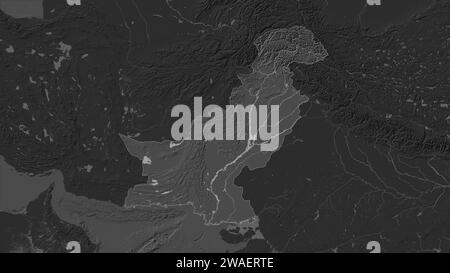 Pakistan highlighted on a Bilevel elevation map with lakes and rivers ...