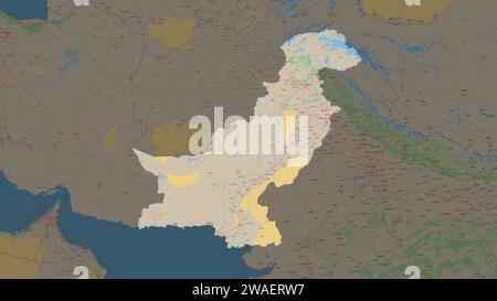 Pakistan highlighted on a topographic, OSM Germany style map map with ...