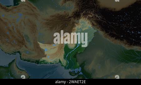 Pakistan highlighted on a Colored elevation map with lakes and rivers ...