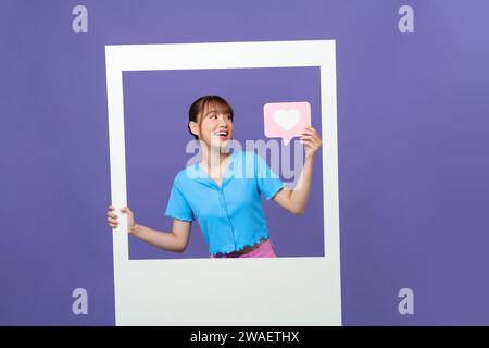 Photo of cheerful impressed young lady wear striped shirt smiling open ...