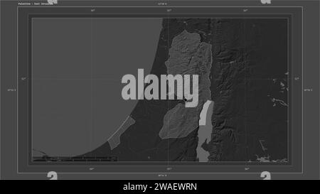 Palestine highlighted on a Bilevel elevation map with lakes and rivers ...