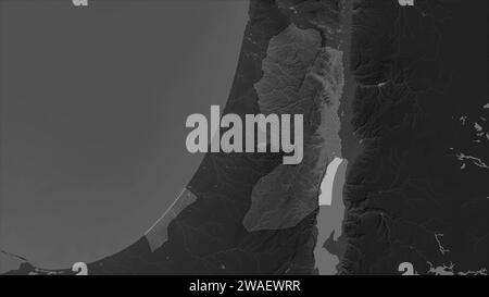 Palestine highlighted on a Grayscale elevation map with lakes and ...