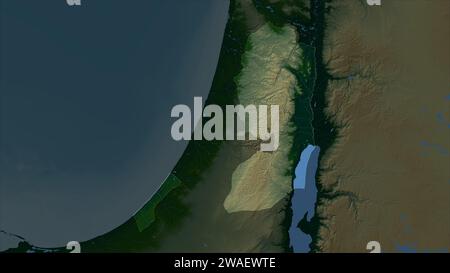 Palestine highlighted on a Colored elevation map with lakes and rivers ...