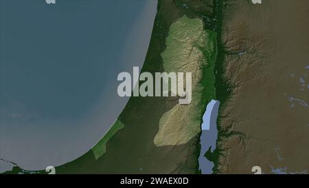 Palestine highlighted on a Colored elevation map with lakes and rivers ...