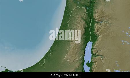 Palestine outlined on a Colored elevation map with lakes and rivers ...