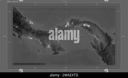 Panama highlighted on a Grayscale elevation map with lakes and rivers ...