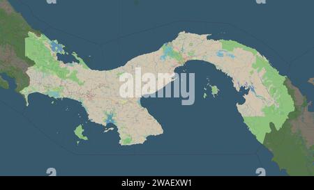 Panama highlighted on a topographic, OSM standard style map map with ...
