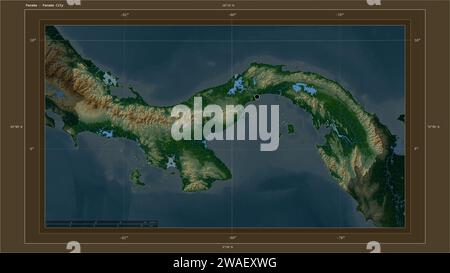 Panama highlighted on a Colored elevation map with lakes and rivers ...