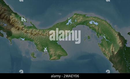Panama highlighted on a Pale colored elevation map with lakes and ...