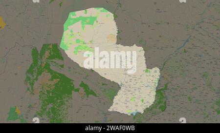 Paraguay highlighted on a topographic, OSM France style map map with ...