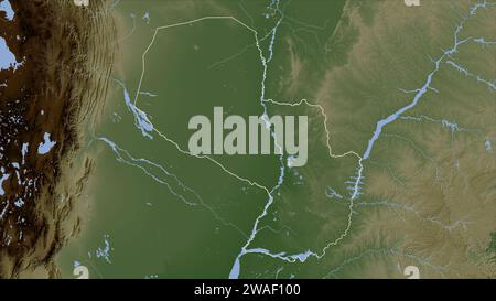 Paraguay outlined on a Colored elevation map with lakes and rivers ...