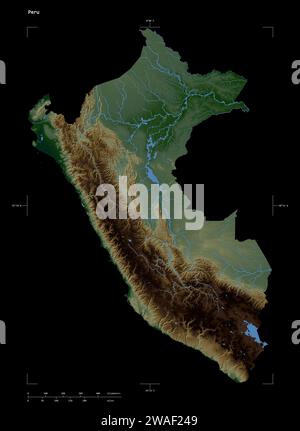 Lima, region of Peru. Colored elevation map with lakes and rivers Stock ...