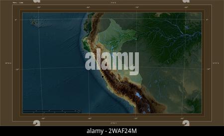 Peru highlighted on a Colored elevation map with lakes and rivers Stock ...
