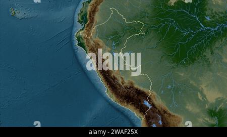 Lima, region of Peru. Elevation map colored in wiki style with lakes ...