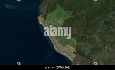 Peru highlighted on a high resolution satellite map map with the country's capital point ...