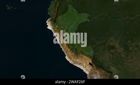 Peru highlighted on a low resolution satellite map map with the country ...