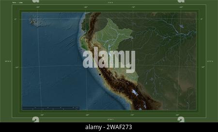 Peru highlighted on a Colored elevation map with lakes and rivers Stock ...
