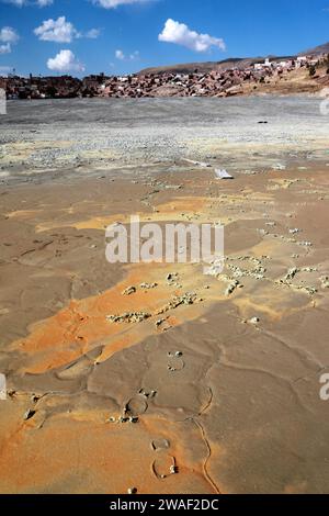Tailings waste from nearby mines on outskirts of city of Potosi, Cerro ...