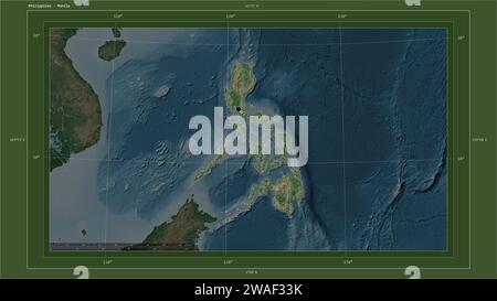 Philippines highlighted on a Pale colored elevation map with lakes and ...