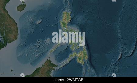 Philippines highlighted on a Pale colored elevation map with lakes and ...