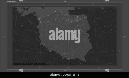 Poland outlined on a Bilevel elevation map with lakes and rivers Stock ...