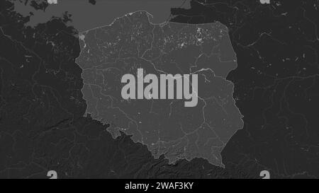 Poland highlighted on a Bilevel elevation map with lakes and rivers map ...