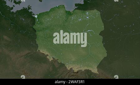 Poland highlighted on a Pale colored elevation map with lakes and ...