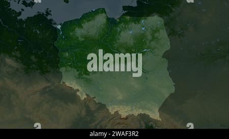 Poland highlighted on a Colored elevation map with lakes and rivers map ...