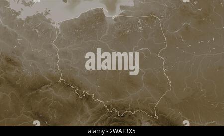 Poland outlined on a Colored elevation map with lakes and rivers Stock ...