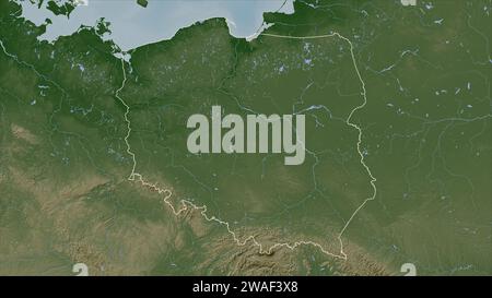 Poland outlined on a Colored elevation map with lakes and rivers Stock ...