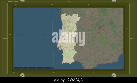 Portugal highlighted on a topographic, OSM standard style map Stock ...