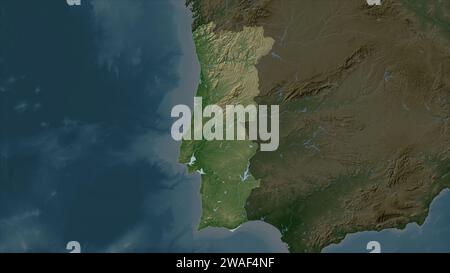 Portugal highlighted on a Colored elevation map with lakes and rivers ...