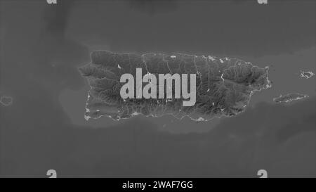 Puerto Rico - USA highlighted on a Bilevel elevation map with lakes and ...