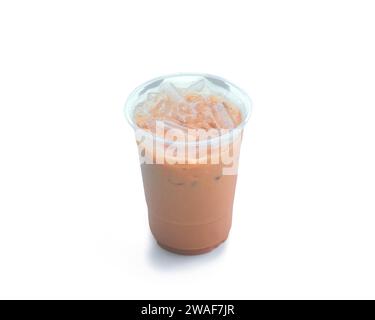 Orange Thai iced condensed milk tea in transparent glass is isolated on ...