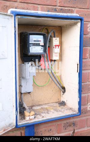 Domestic old style electricity meter by a fuse box Stock Photo - Alamy