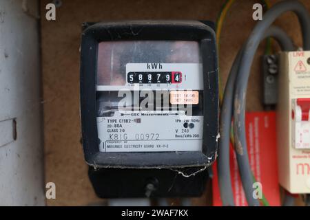 Domestic old style electricity meter by a fuse box Stock Photo - Alamy