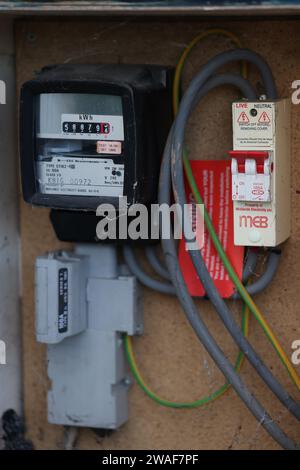 Domestic old style electricity meter by a fuse box Stock Photo - Alamy