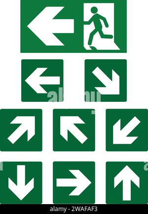 Emergency indicator Arrow vector | Emergency exit downstairs | Green sign of an emergency or ...
