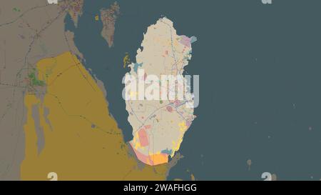 Qatar highlighted on a topographic, OSM France style map map with the ...