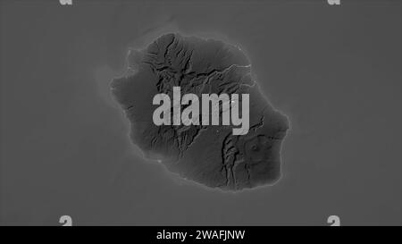 Reunion highlighted on a Grayscale elevation map with lakes and rivers ...