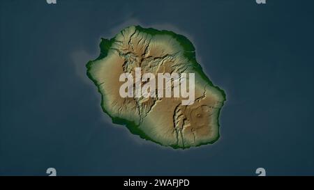 Reunion highlighted on a Colored elevation map with lakes and rivers ...